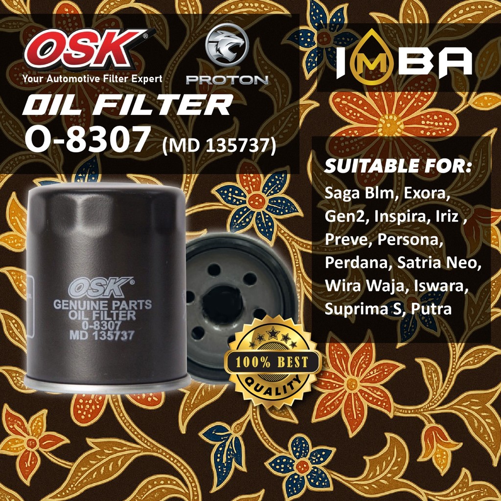 IMBA OSK Oil Filter O-8307 PROTON Inspira Exora Perdana Waja Preve Saga ...