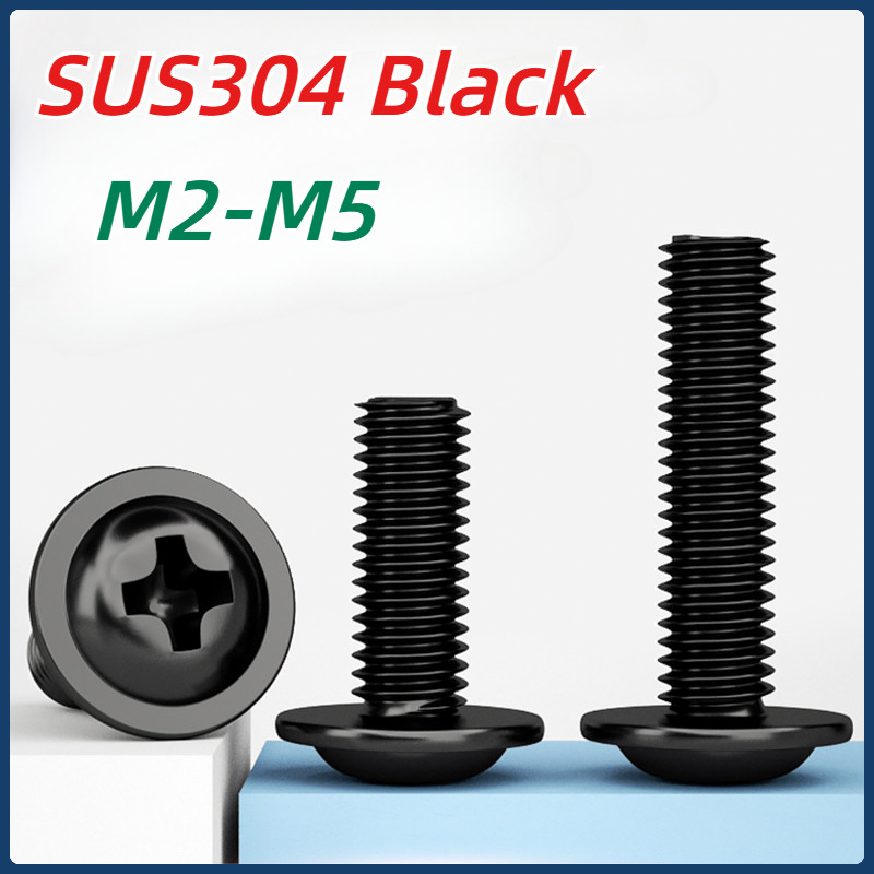 [mx] Black 304 Stainless Steel Phillips Slot Round Head with Washer ...