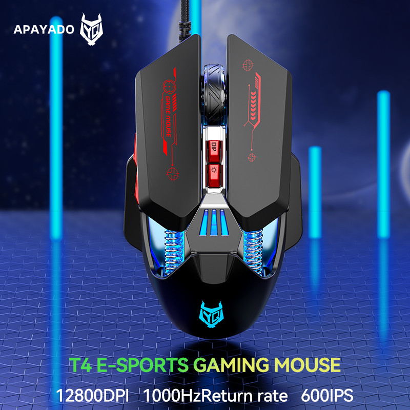 APAYADO T4 Wired Gaming Mouse Mecha Design 6-level DPI Adjustment RGB ...