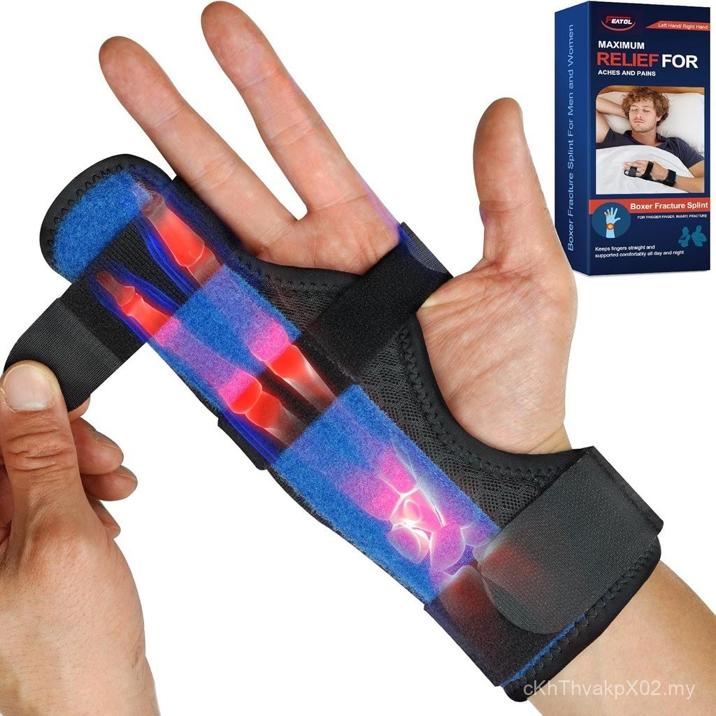 FEATOL Boxer Finger Splint Metacarpal Splint Brace, Adjustable Pinky Hand Brace For Women Men ...