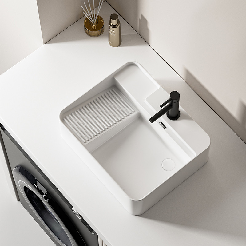 Countertop Basin Side Ceramic Wash Basin Washing Machine with Washboard ...