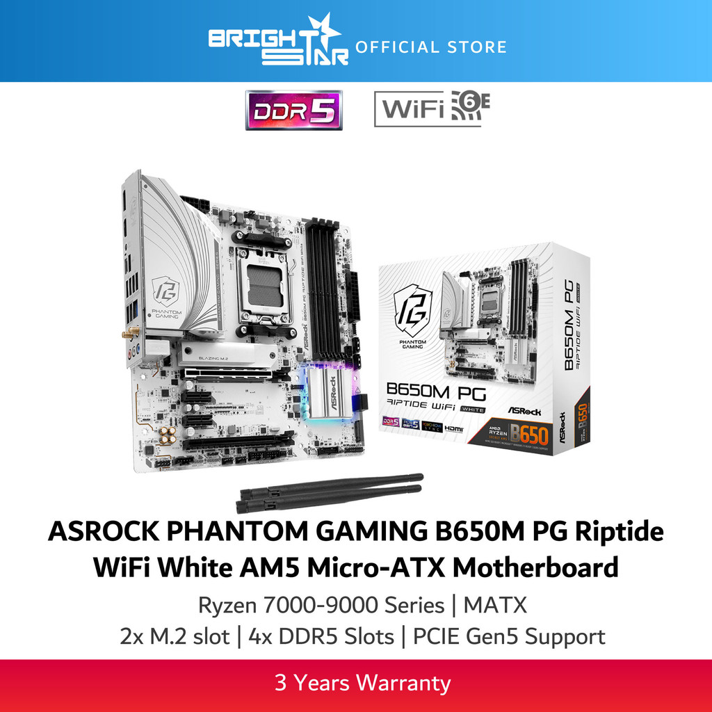 ASROCK Phantom Gaming B650M PG Riptide WiFi White AM5 Micro-ATX ...