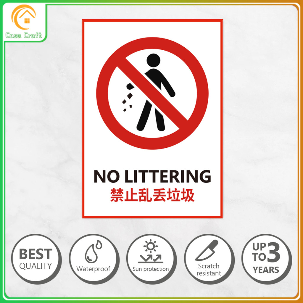 NO LITTERING Warning Sign PVC sticker Premium Stickers Waterproof ...