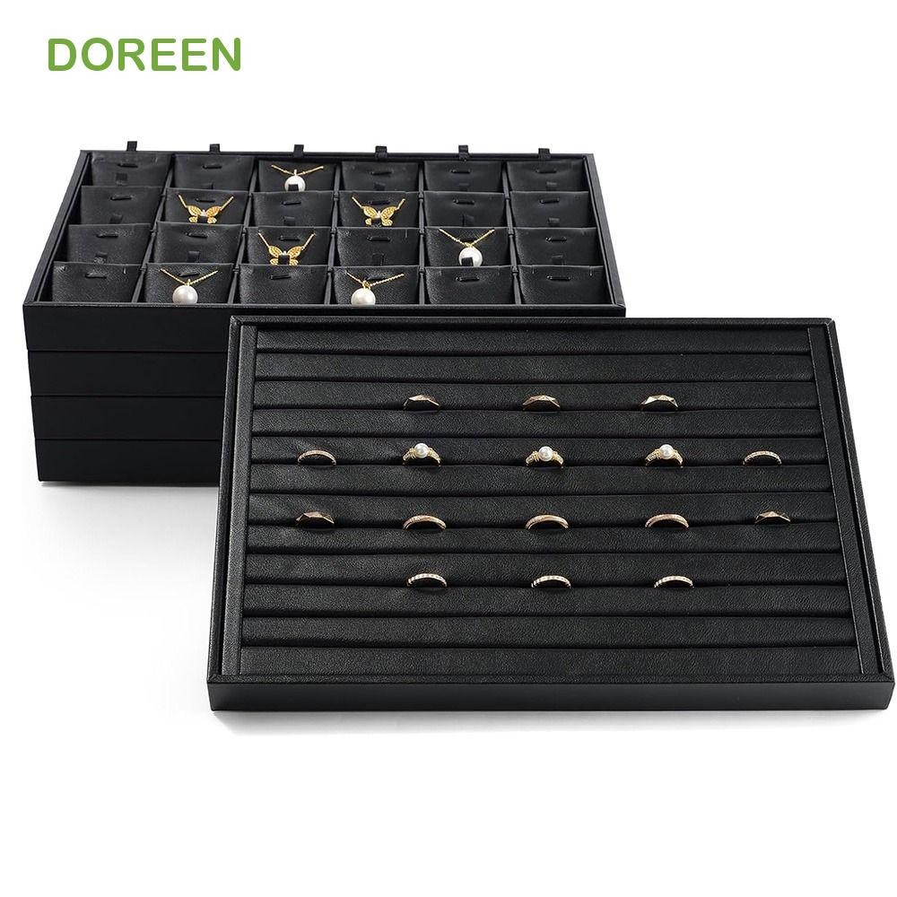 DOREEN Jewelry Display Tray, Stackable Black PU Leather Jewelry Pallet, Portable Multi ...