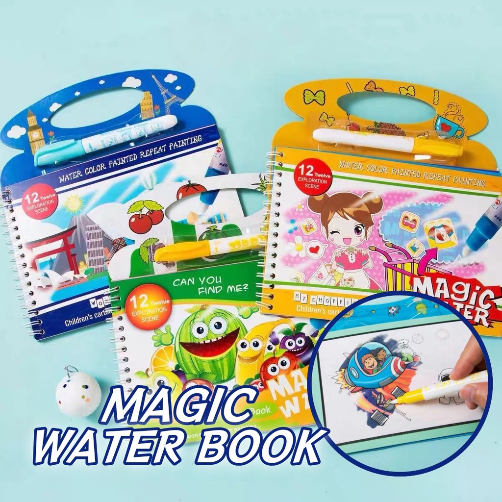 (Handle) Kid Magic Water Coloring Book Painting Book With Magic Pen ...