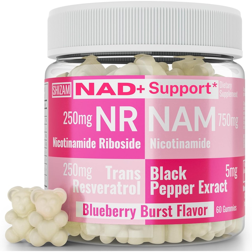 SHIZAM Nicotinamide Riboside NR NAM Resveratrol Gummies, 1000mg NAD+ ...