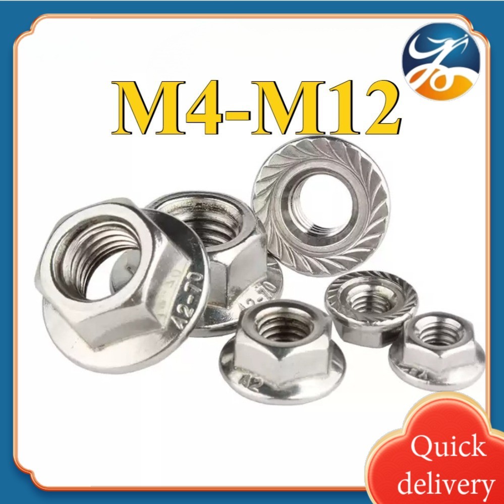 Benang terbalik Flange Nut with Serration/Stainless Steel 304 Hexagon Nut DIN6923 M4/M5/M6/M8 ...