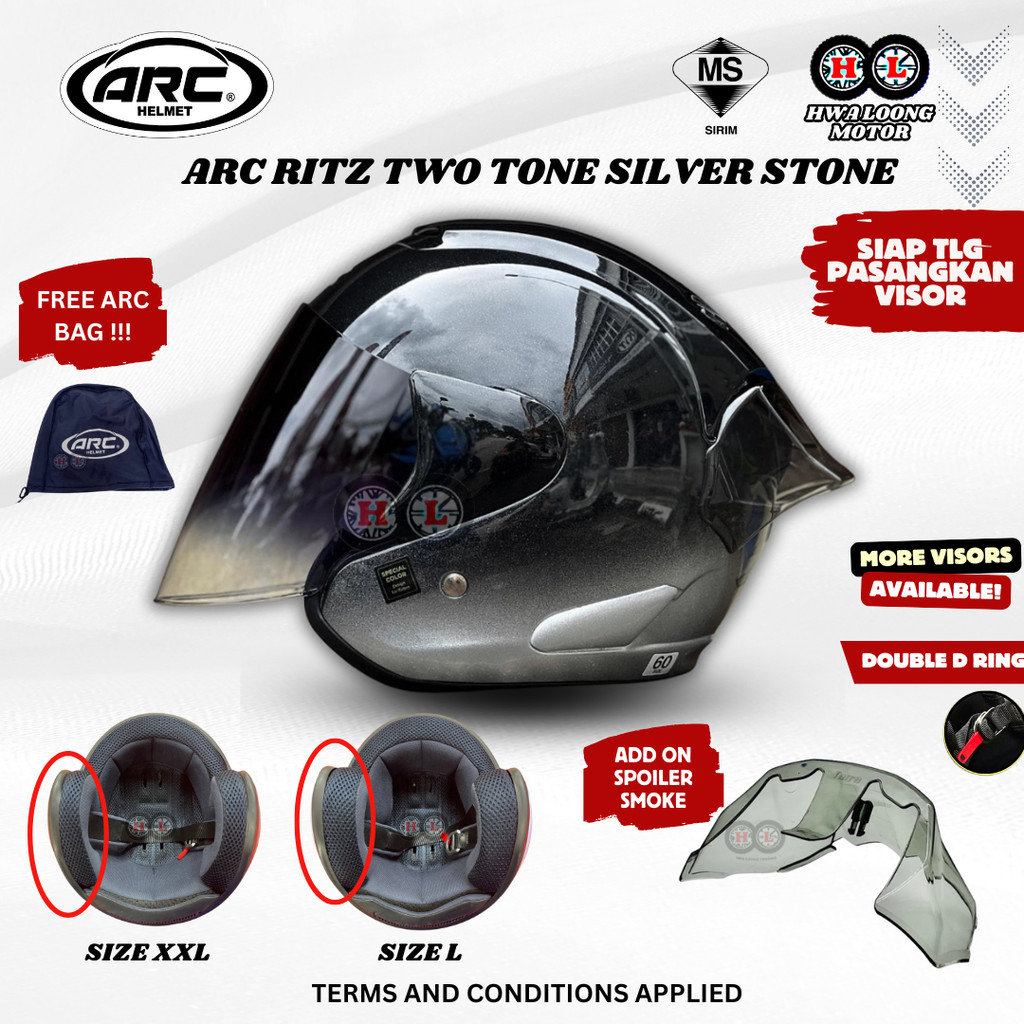 HELMET ARC RITZ TWO TONE SILVER STONE Colour Original Siap Spoiler ...