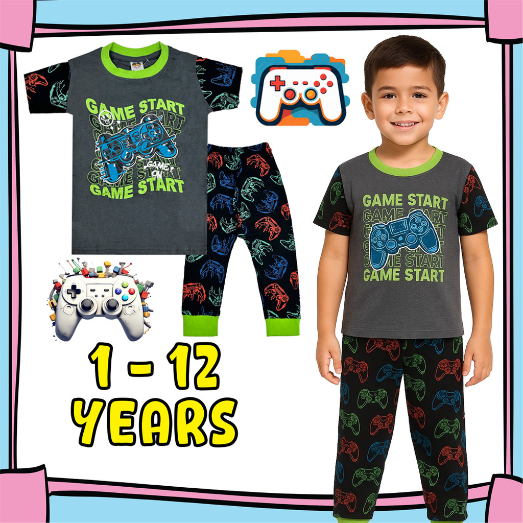 (1Y-12Y) OBW Grey GAME CONSOLE Cotton Kids Pajamas - Pyjamas Sleepwear ...
