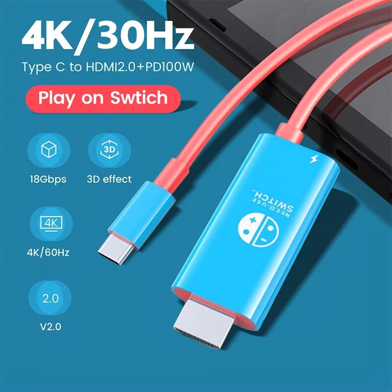 Switch Cable Converter HDMI USB Type C Nintendo 4K for Mobile Computer ...