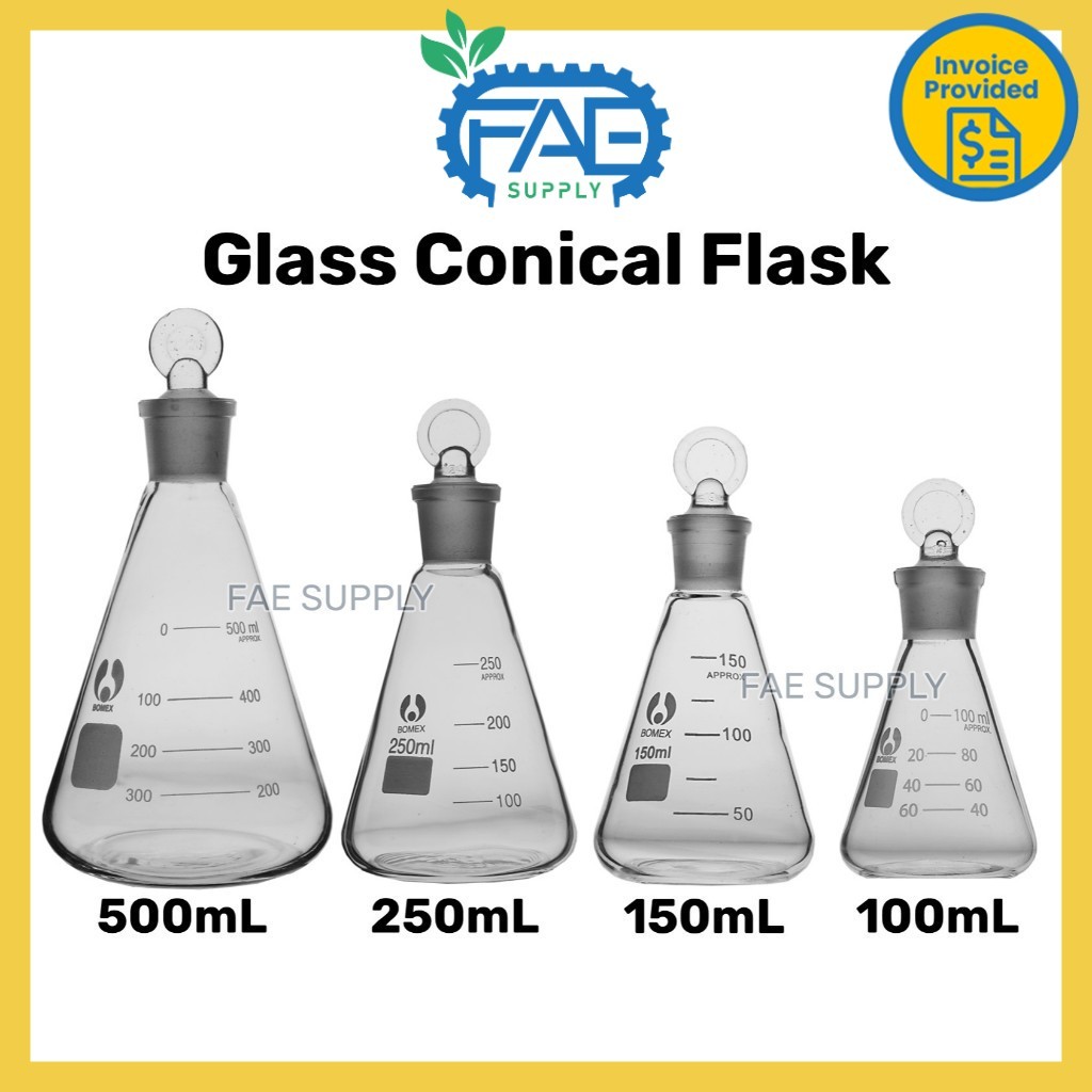 Conical Flask with Glass Stopper Erlenmeyer Flask 100ml 150ml 250ml 500ml 1000ml 三角烧杯 #24/29 ...