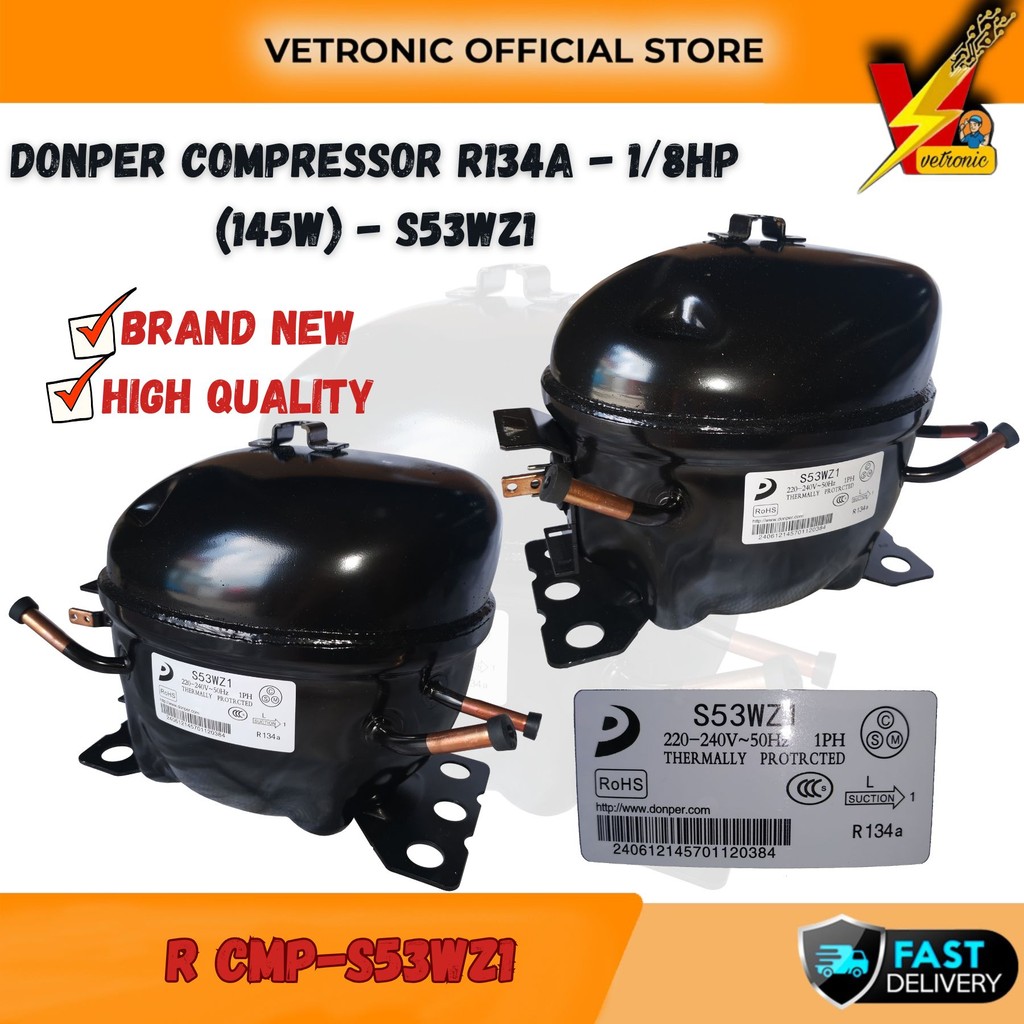 [READY STOCK]Donper Refrigerator Compressor R134a 1/8HP 145W | Compact Cooling | Low Power |Mini ...