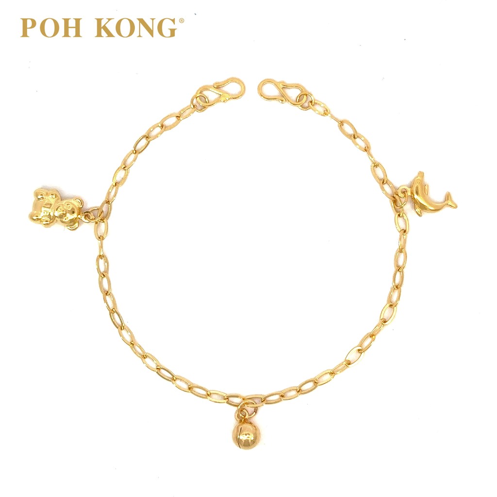 POH KONG 916/22K Gold Kids Bear And Bell Anklet_dophine | Shopee Malaysia