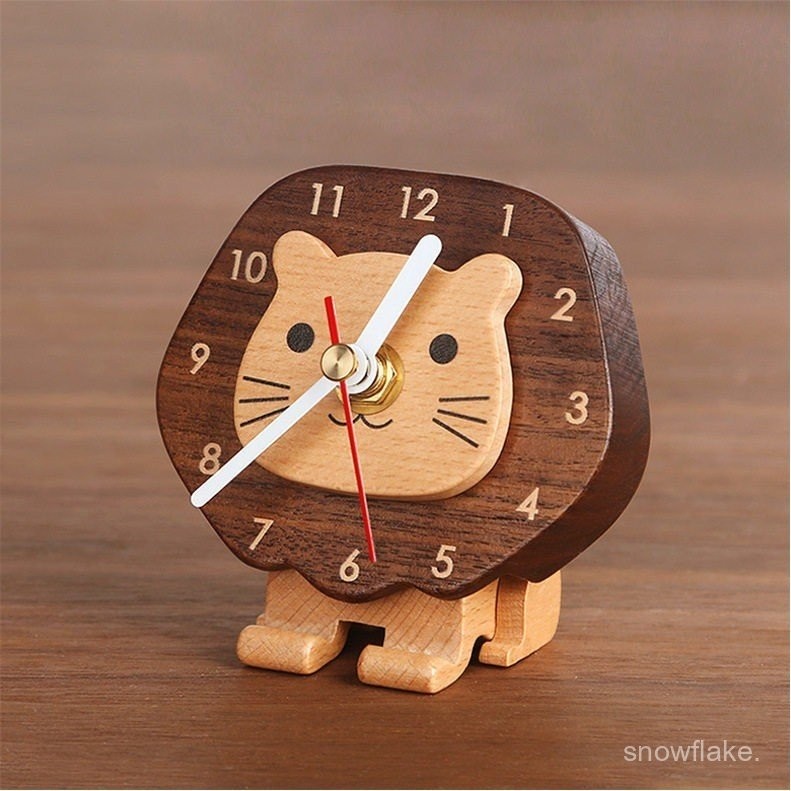 Little Lion Solid Wood Table Clock Mini Table Clock High-End Creative ...