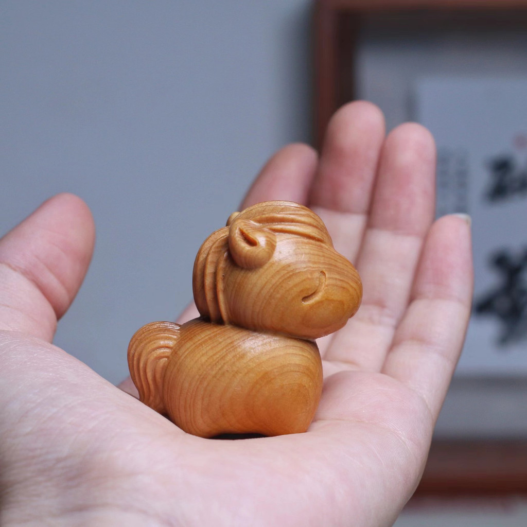 Natural Cypress Wood Carving Chubby Horse Handle Piece Wooden Carving ...