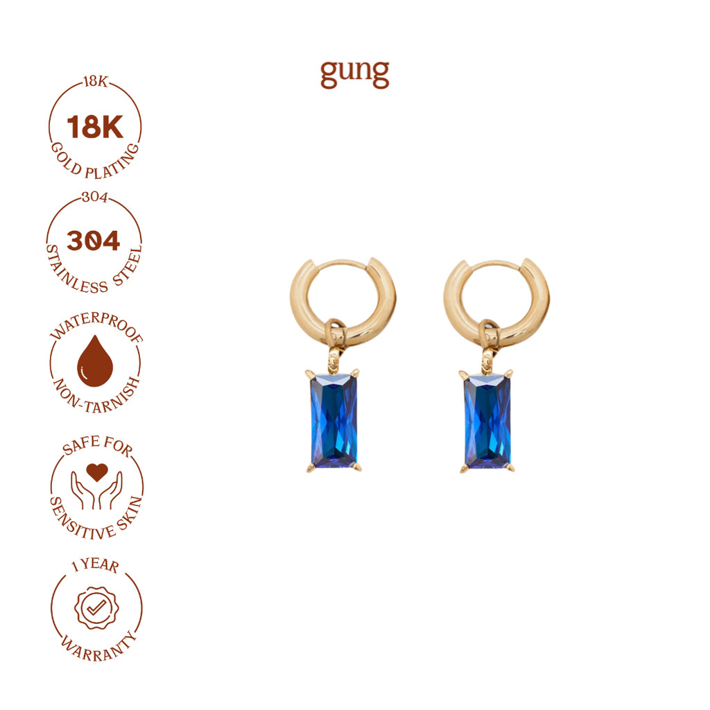 Verity Blue Sapphire Mini Gold Hoop Earrings | Shopee Malaysia