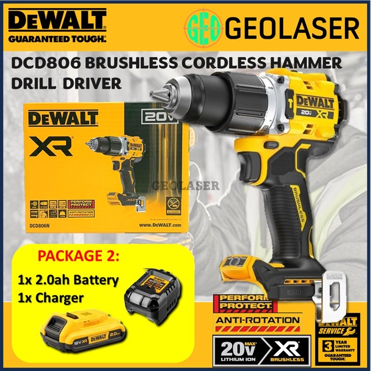 Dewalt 20V Max DCD806 Anti-Rotation 13mm Brushless Cordless Hammer ...