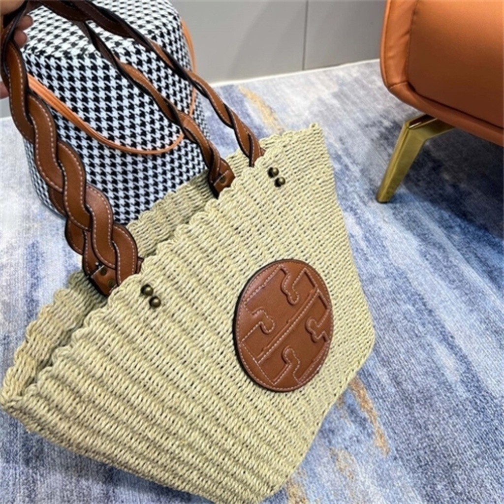 Genuine Tory Burch Summer Vacation Handbag Classic Straw Tote Beach ...
