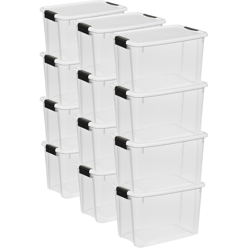 12-Pack Stackable Storage Bin with Lid, Clear Plastic Design, 30 Quart ...