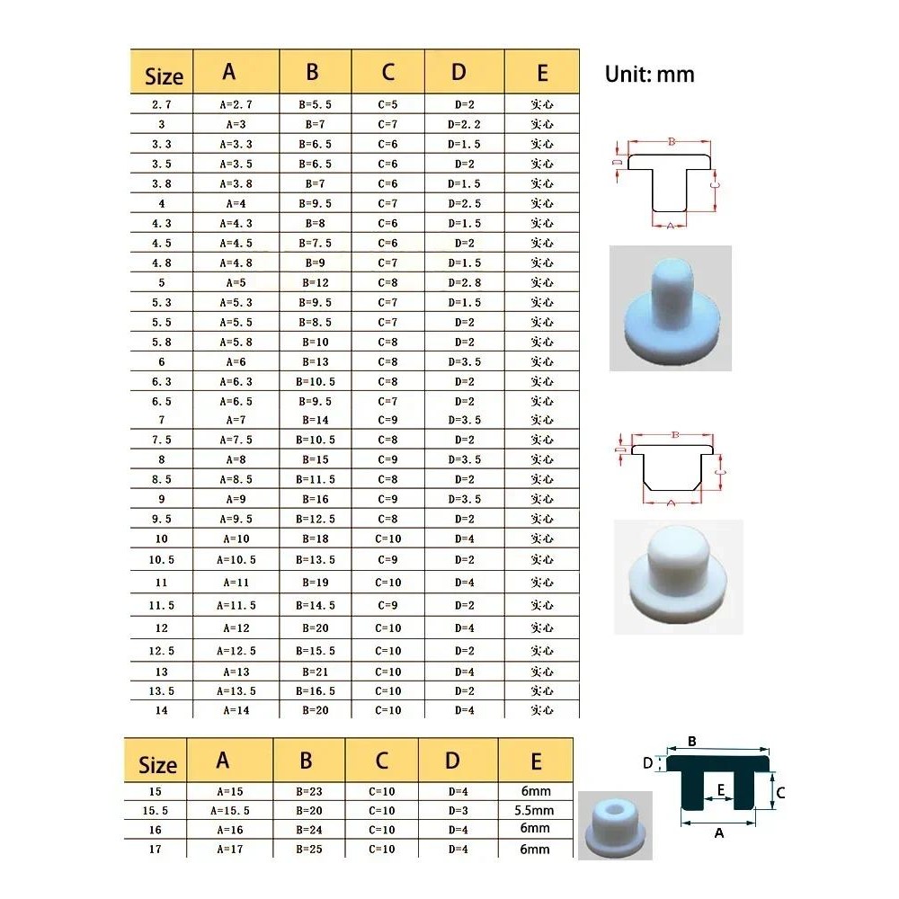 Solid Sealing Plug 2mm - 14mm Silicone Rubber Hole Caps, T-shaped Seal ...