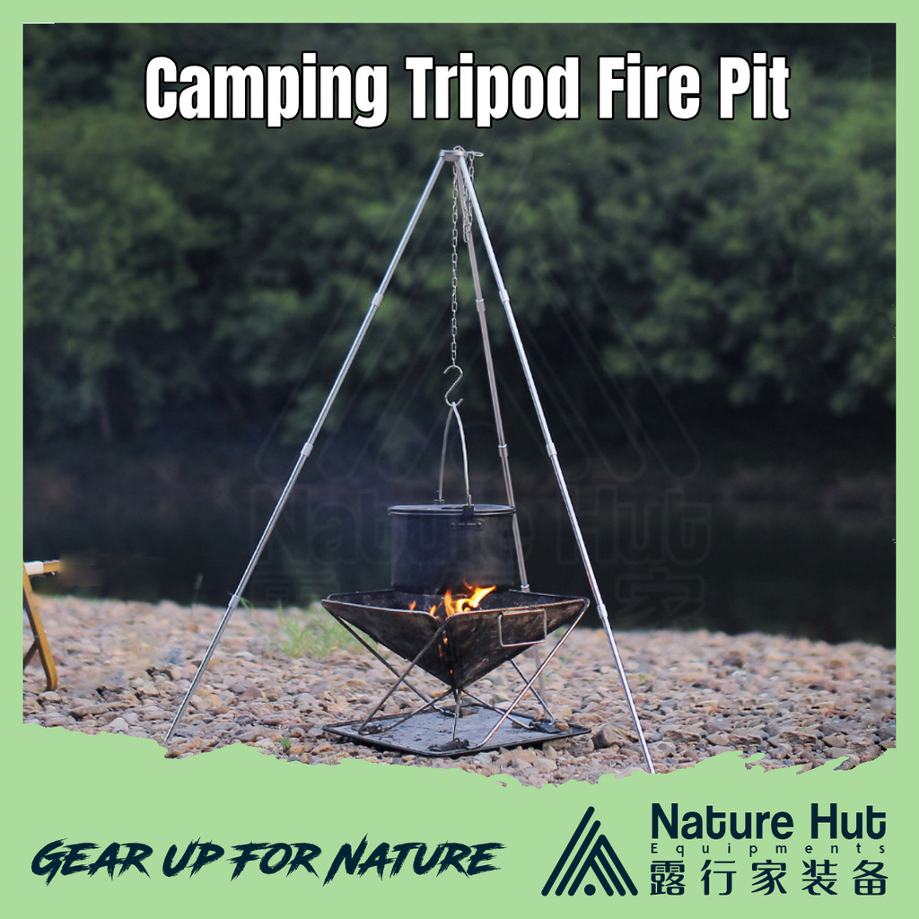 Camping Tripod Fire Pit Portable Oven Hanging Pot Cooking Tool Outdoor ...