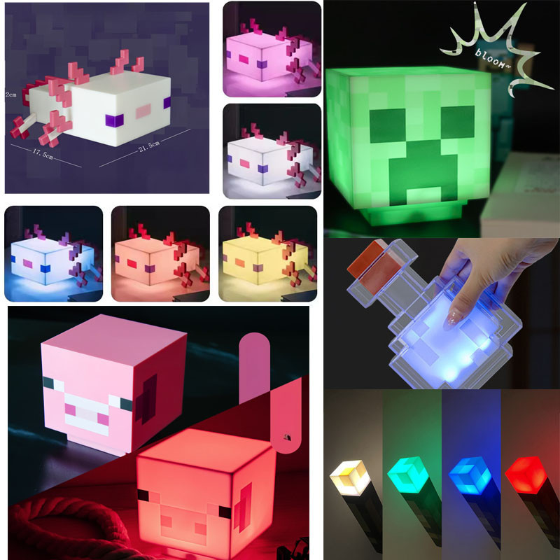 Minecraft Torch Creeper Diamond Axolotl Lamp MC Night Light Minecraft ...