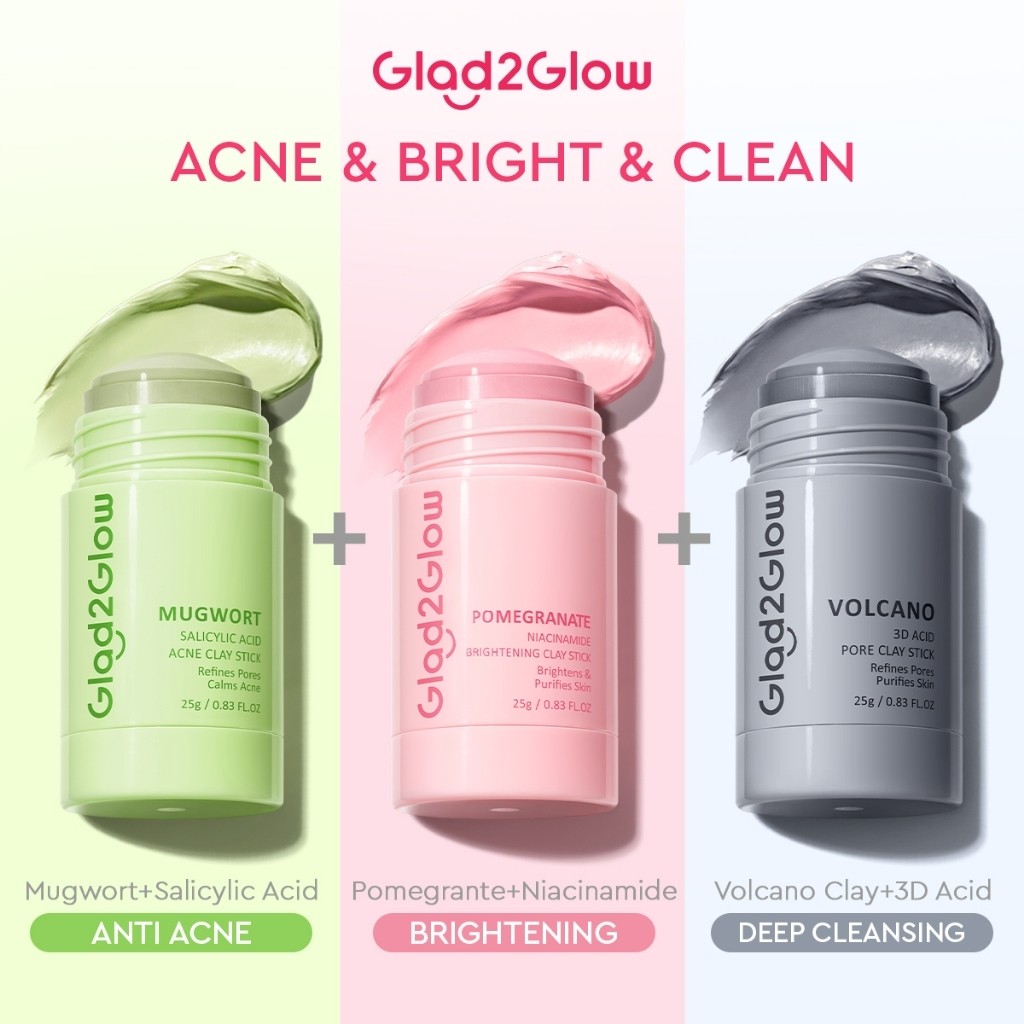 【Clay Stick】Glad2Glow Pomegranate Niacinamide Brightening /Mugwort Ance/Volcano Pore Clay Stick ...