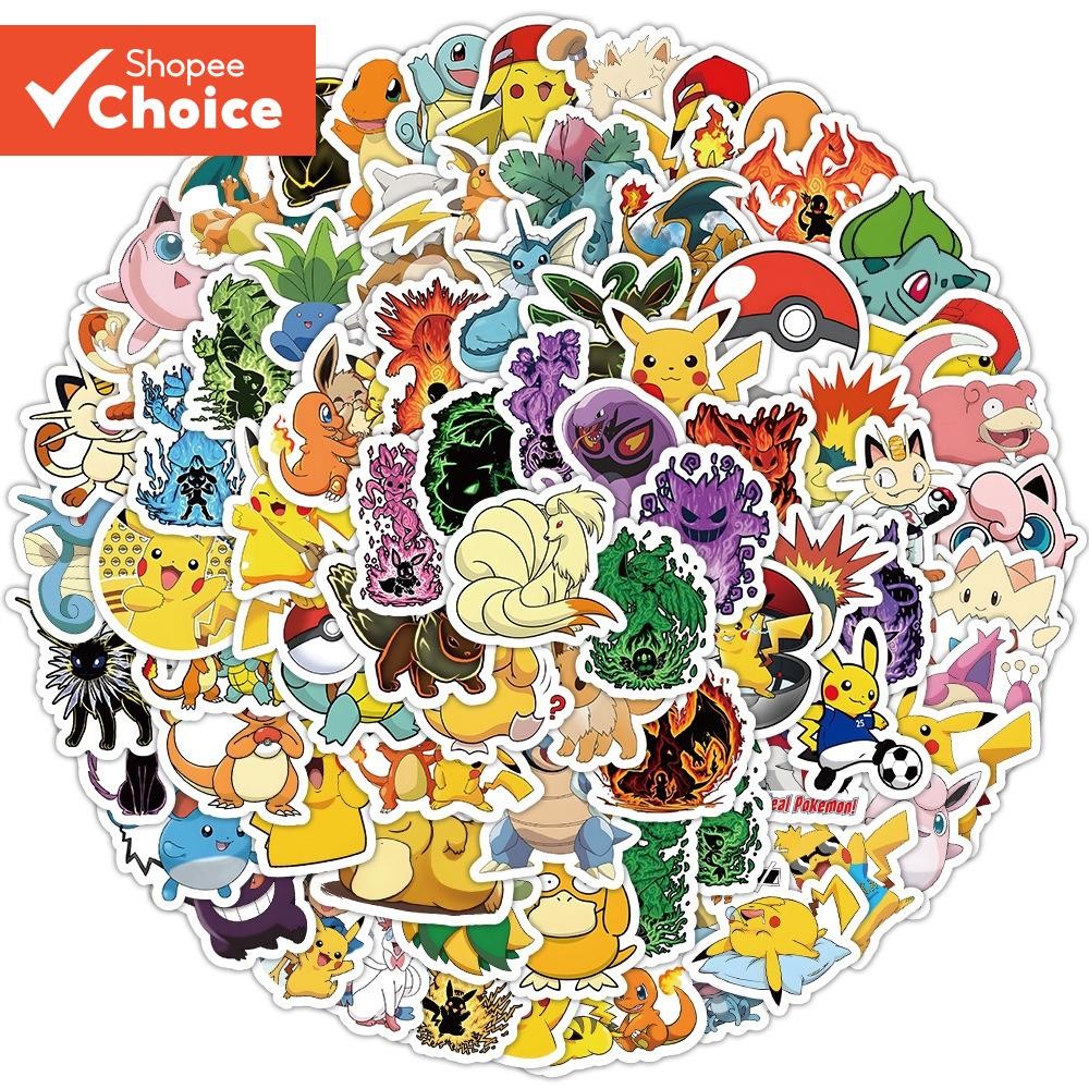 100PCS Pikachu Cartoon Waterproof Vinyl Stickers – Cute Graffiti Decals ...