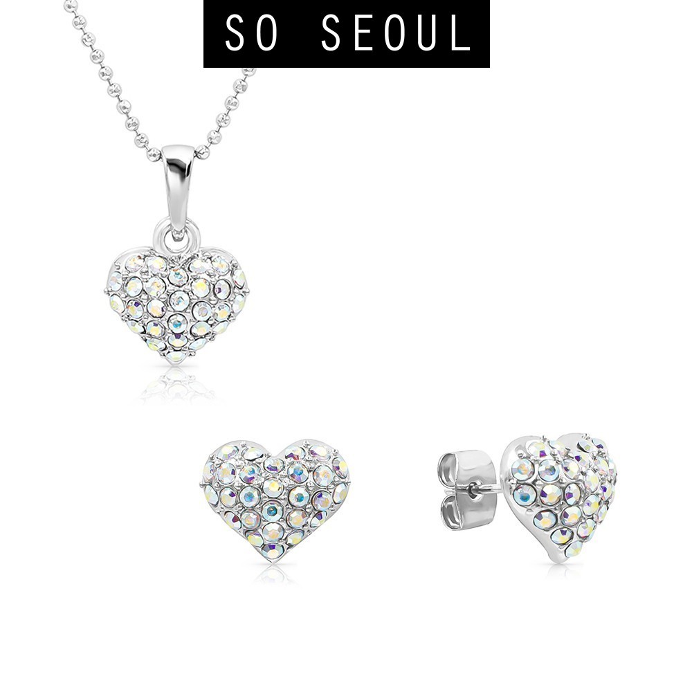 SO SEOUL Amora Love Puffed Heart Aurore Boreale Crystal Stud Earrings ...