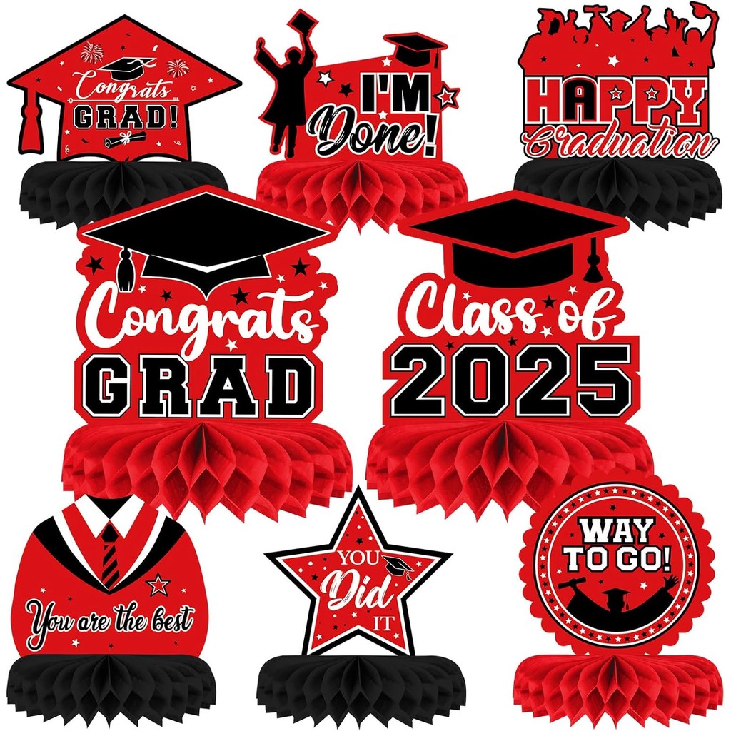 8 Keping Hiasan Meja Graduasi Kelas 2025 - 2025 Tahniah Grad Honeycomb ...