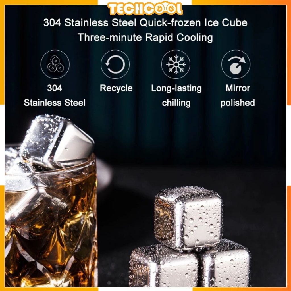 Stainless Steel Ice Cube 304 Reusable Set Kit Tongs & Plastic Tray Beer ...