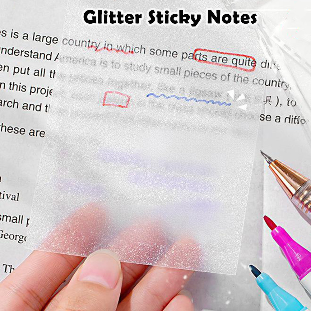 50 Sheets Shiny Glitter Transparent Sticky Notes for School Student ...