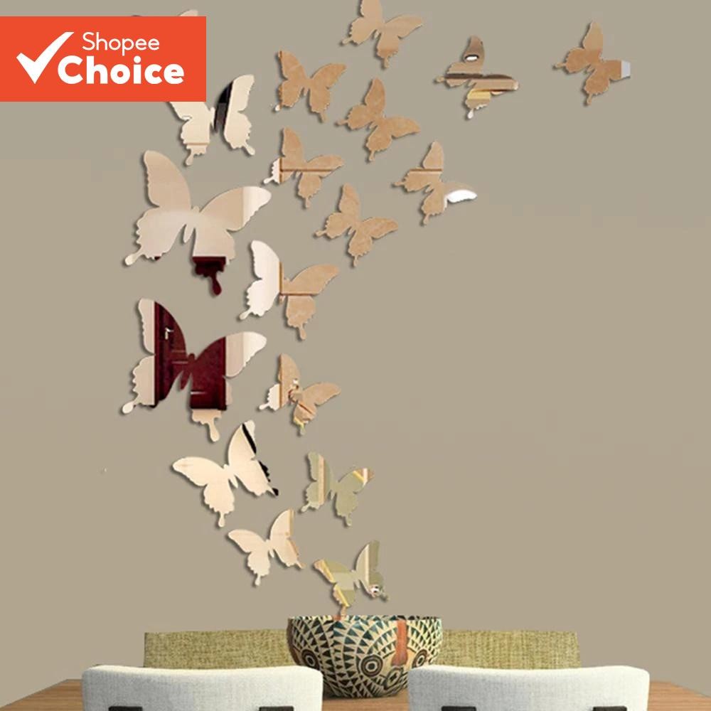 12Pcs/lot 3D Butterfly Mirror Wall Sticker Decal Wall Art Removable ...