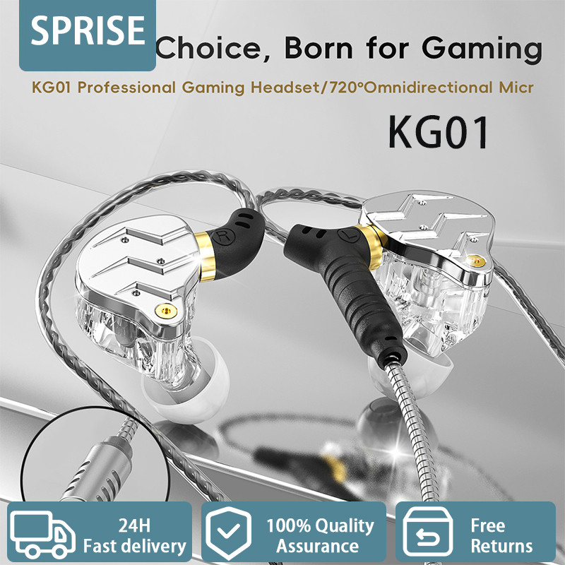 SPRISE KG01 Wired Earphone Gaming With Pluggable Mic Earpiece Noise Cancel HiFi PC Headset ...