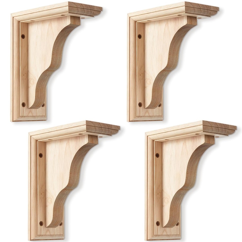 4 Pcs 3 1/2" W x 7" D x 9" H Traditional Wood Brackets Unfinished ...