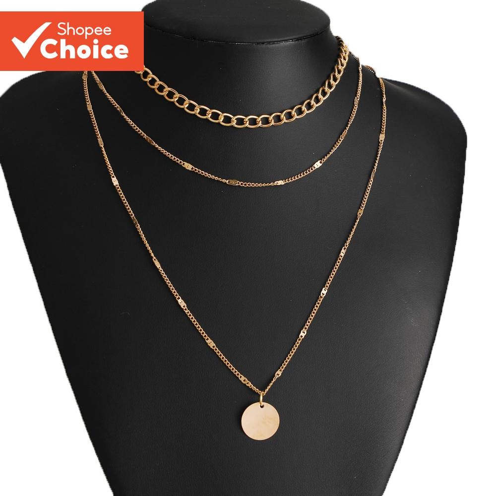 Fashion Minimalist Layered Necklace Chain with Round Pendant Modern ...