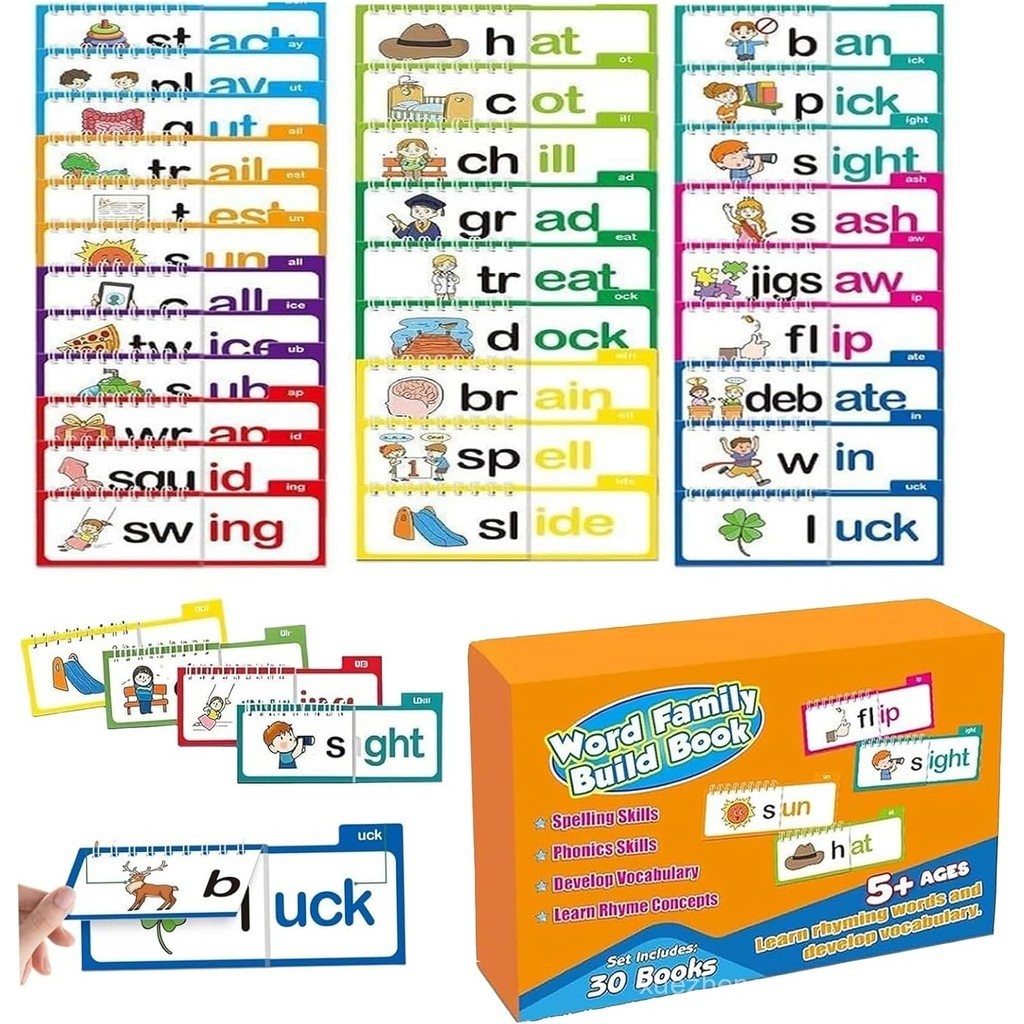 Word Family Flip Books, 30 Read and Rhyme Flip Book, ABC Vocabulary ...
