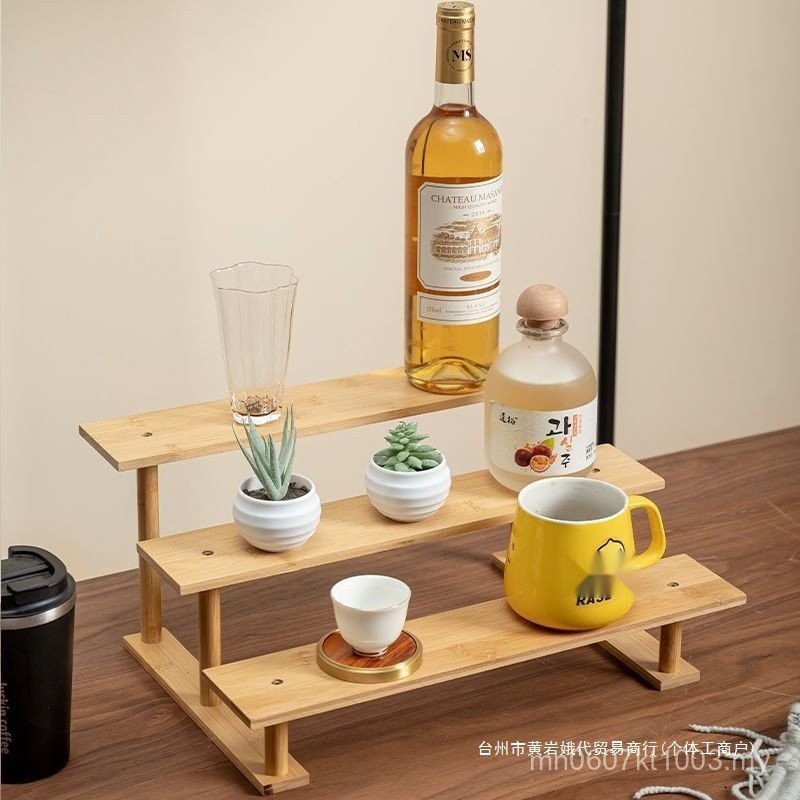 Office Desktop Trapezoidal Ladder Wooden Cosmetics Desktop Solid Wood ...