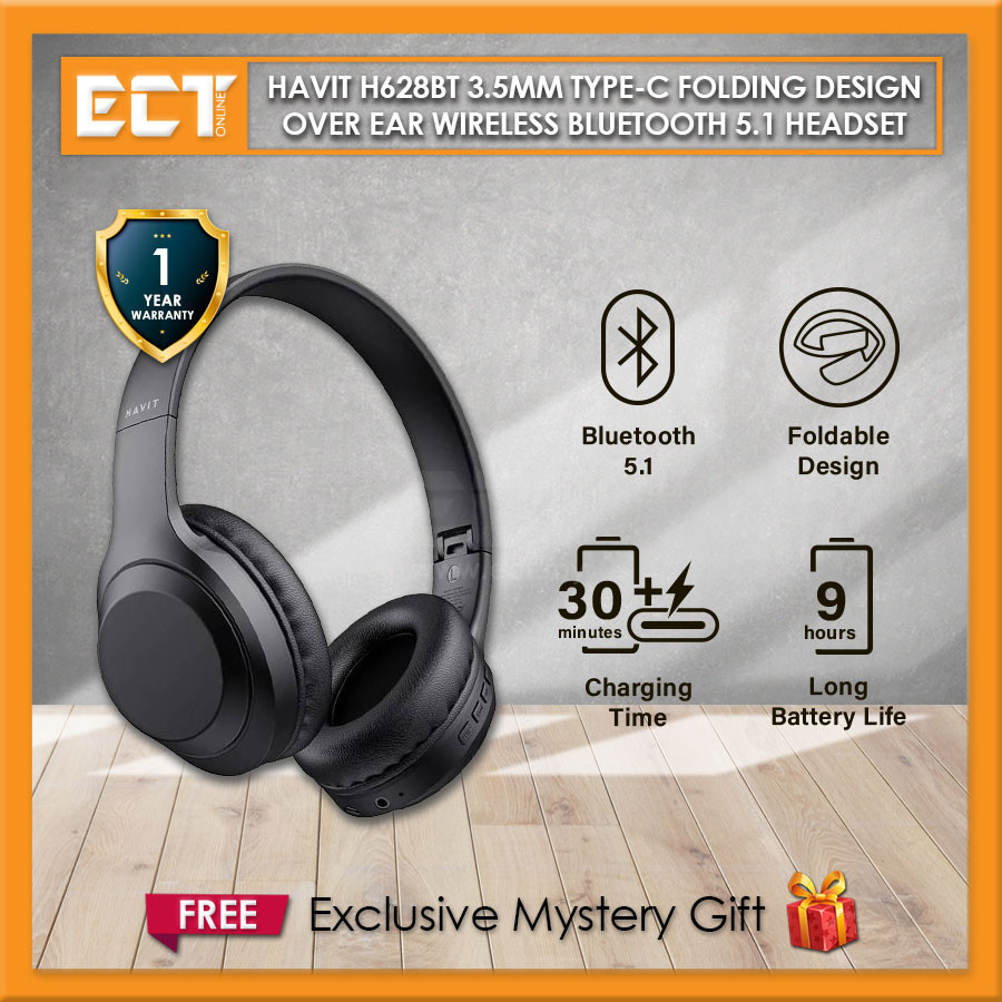 Havit H628BT 3.5mm Type-C Folding Design Over Ear Wireless Bluetooth 5.1 Headset - Black ...