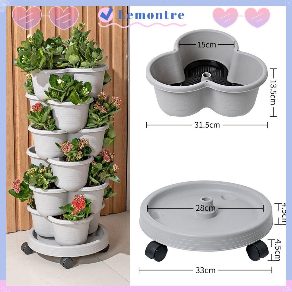 LEMONTRE Stackable FlowerPot, Plastic Multi-layer Flower Pot, Vertical ...