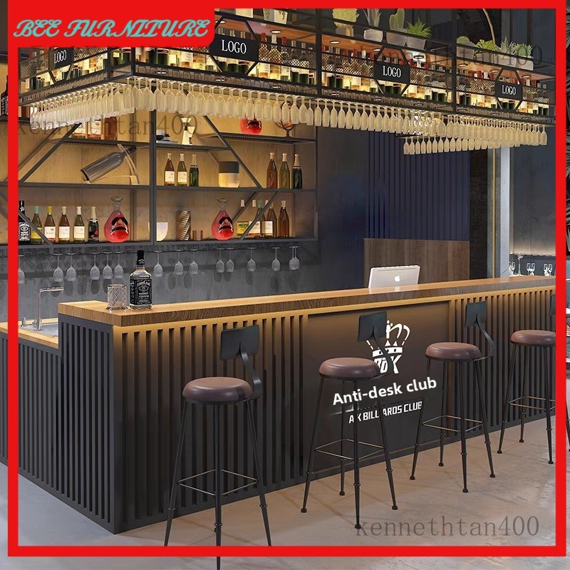 Bar wrought iron bar with corner/restaurant double counter, front desk ...