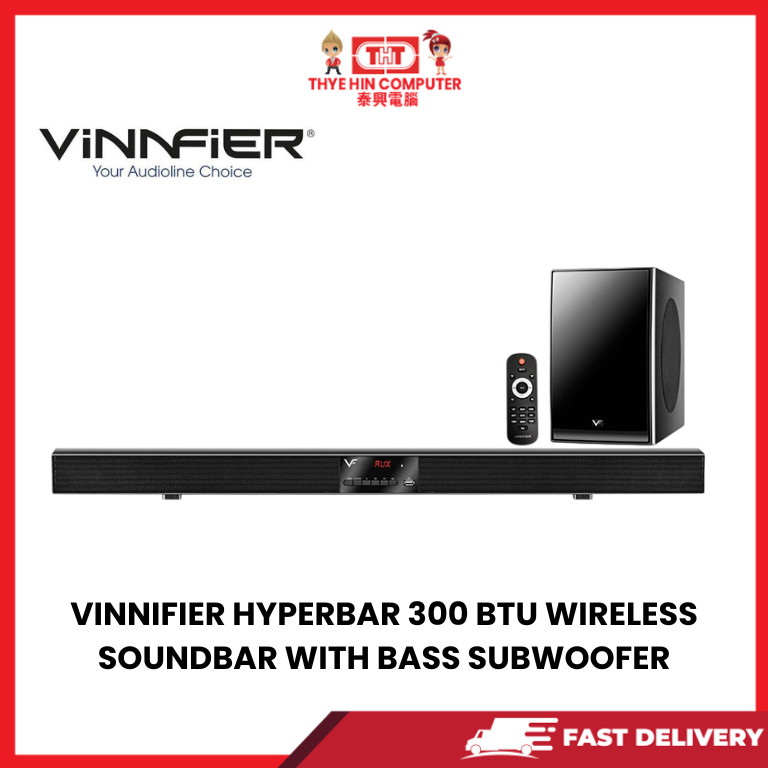 VINNIFIER HYPERBAR 300 BTU WIRELESS SOUNDBAR WITH BASS SUBWOOFER AND ...