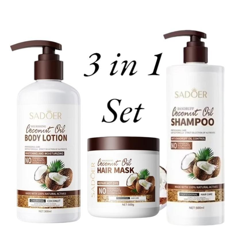 Shampoo SADOER Coconut Oil Series Hair and Body Care Set (3 in 1) Hair Mask, Hair Care ...