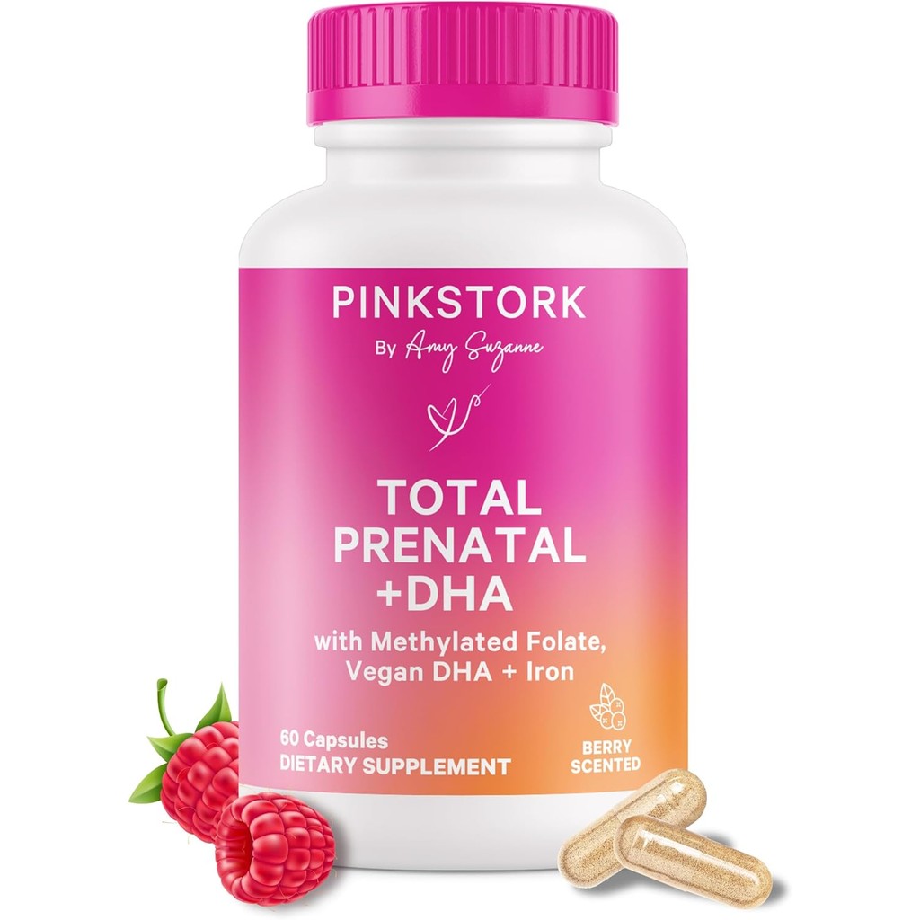 Pink Stork Total Prenatal Vitamins with DHA, Folate, Iron, Choline, and ...