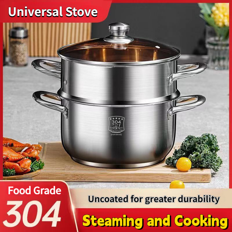 2 Tiers Large Cooking Pot Steam Braise Soup Pao Dimsum Steamboat ...