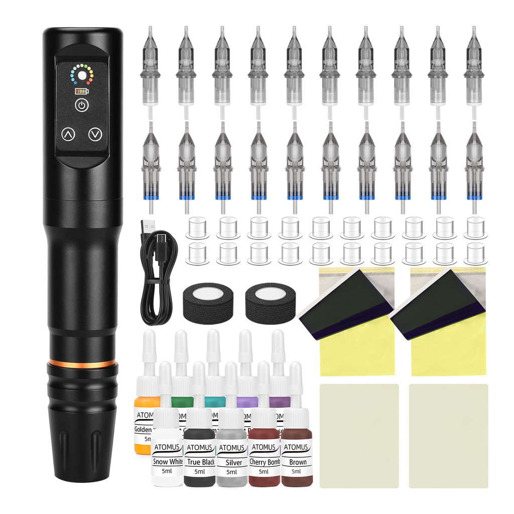 ATOMUS Tattoo Gun Kit Tattoo Kit Complete Wireless Tattoo Machine 2000mAh Power Supply 20pcs ...