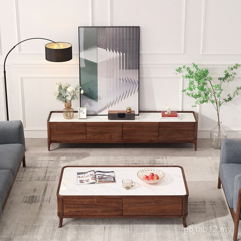 Solid Wood Slate TV Cabinet Living Room Floor Cabinet North American ...