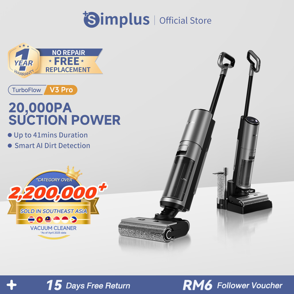 Simplus Floor Washer 20000Pa Smart AI Dirt Detection 55℃ Hot Air Drying Edge to Edge Cleaning ...