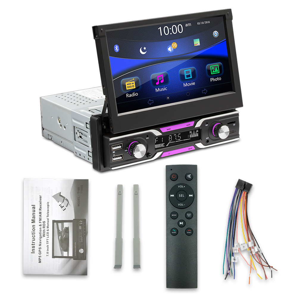 Universal 7-Inch 1 Din Car MP5 Radio Player Retractable Touch Screen Mirror Link FM ...