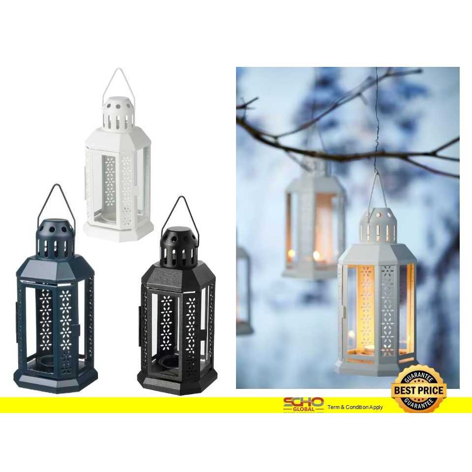 IKEA-ENRUM Lantern for tealight, in/outdoor, 22 cm (white /black/black ...